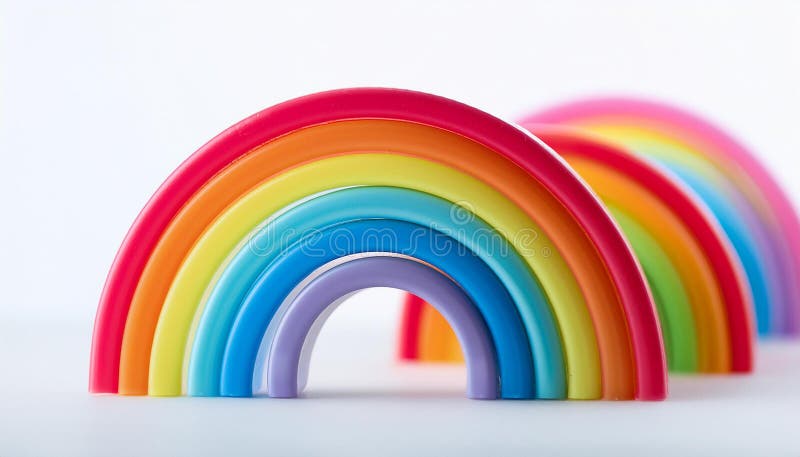 Bright Plastic Rainbow with Vivid Arcs on White Background, Smooth ...