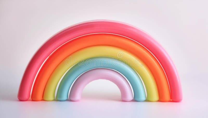 Bright Plastic Rainbow with Vivid Arcs on White Background, Smooth ...