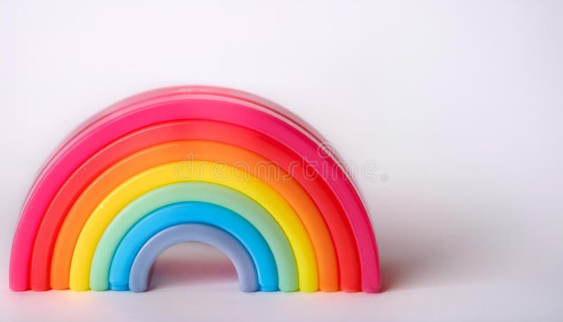 Bright Plastic Rainbow with Vivid Arcs on White Background, Smooth ...