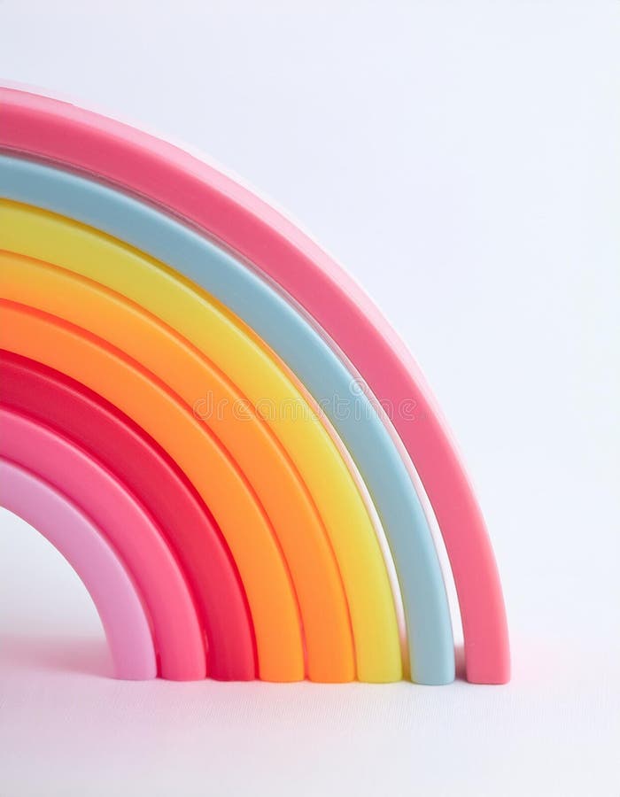 Bright Plastic Rainbow with Vivid Arcs on White Background, Smooth ...