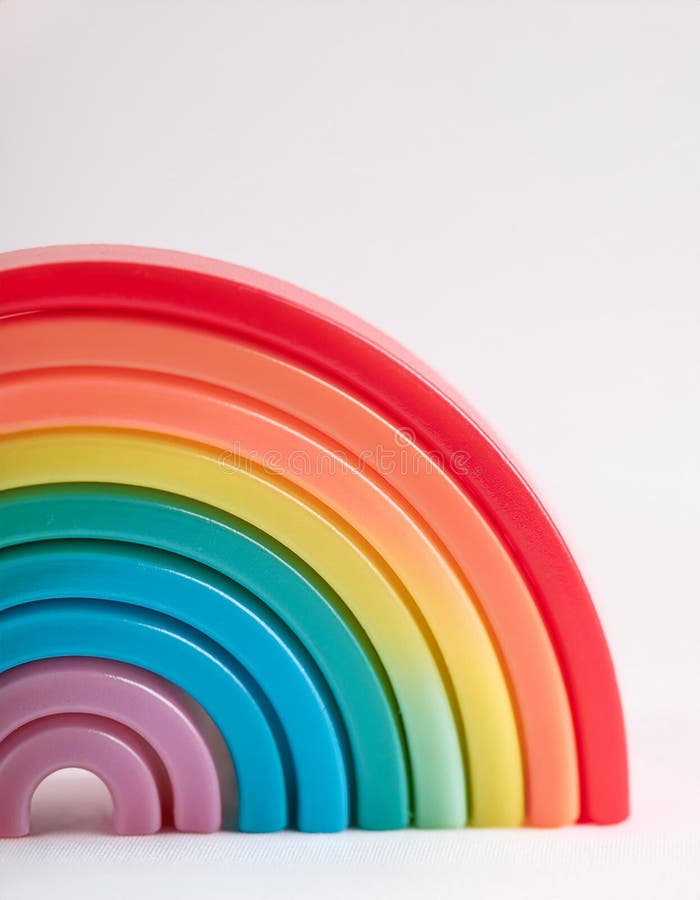 Bright Plastic Rainbow with Vivid Arcs on White Background, Smooth ...