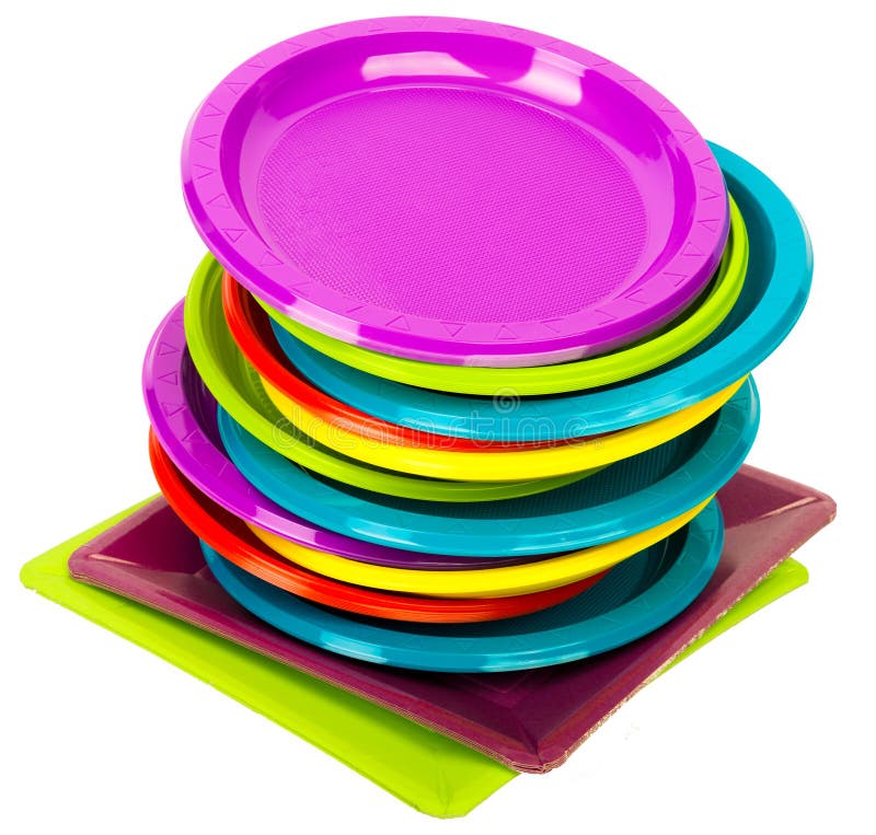 Bright Plastic Tableware Isolated on White Stock Photo - Image of ...