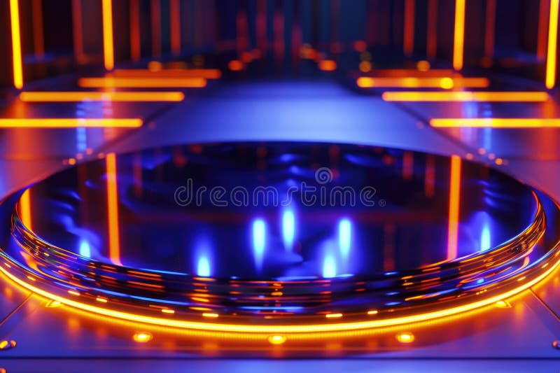A Bright Plate with Neon Lights in a Room Stock Photo - Image of ...