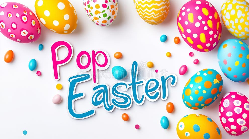 Bright and Playful Banner Features Bold Color-blocking with Stylized Easter Eggs and the Phrase ...