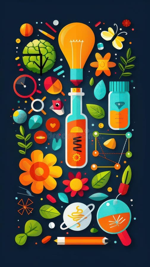 Bright, Playful Collage Featuring Science and Nature Elements, Evoking ...