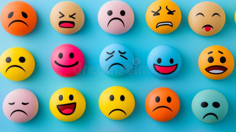 Expressive Minimalist Smiley Faces Arranged in a Colorful Grid Pattern ...