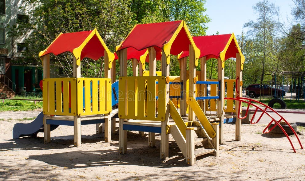 Bright Playground on a Spring Day. Empty Playground without People ...