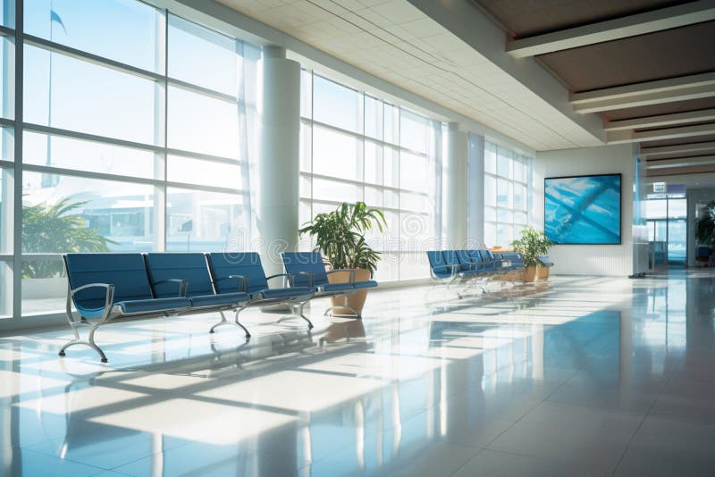 Modern Interior with Large Windows in the Waiting Area Stock ...