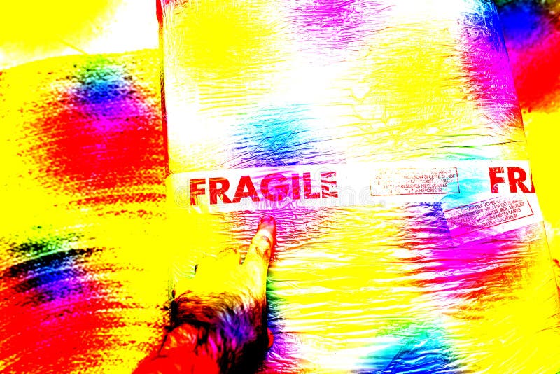 Bright Pop Art Packaging with Fragile Label Stock Photo - Image of neon ...