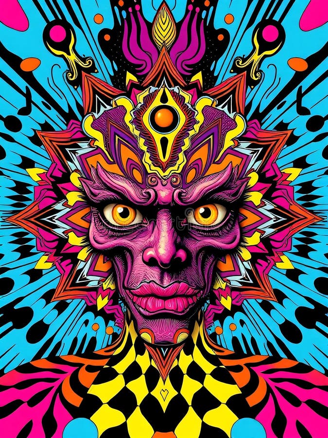 Psychedelic Pop Color Demon Face Stock Illustration - Illustration of ...