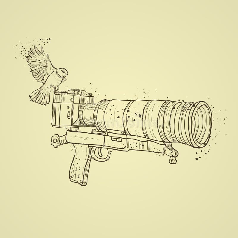 Bright Poster with Image of a Camera and Bird. Vector Illustration ...