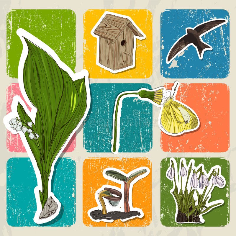 Bright Poster with Spring Elements. Stock Vector - Illustration of ...