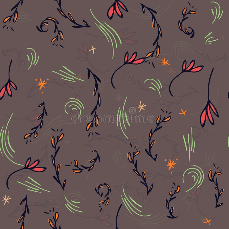 Bright Print with Brown Hand Drawing Background . Seamless Pattern with ...