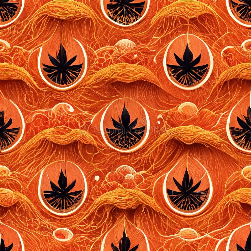 Bright Psychedelic Seamless Pattern in Orange Tones with Cannabis Leaf ...