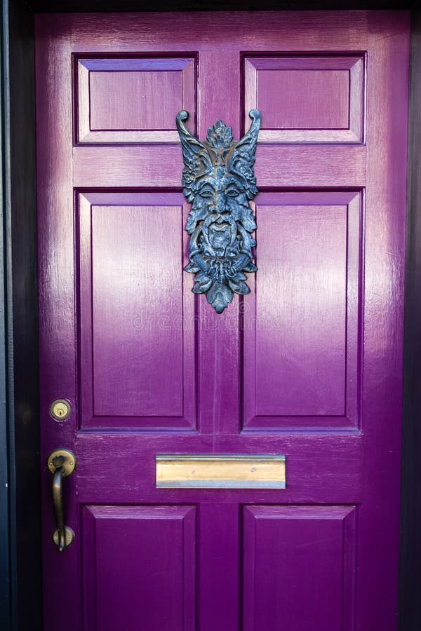 Bright Purple Door with Elaborate Knocker Stock Photo - Image of bright ...