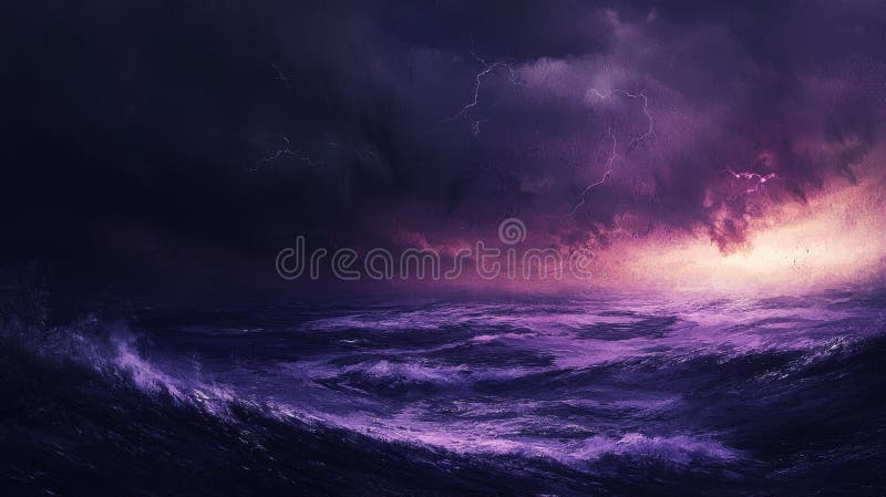 Bright Purple Storm Clouds, Highlighted by Lightning, in the Dark Night ...