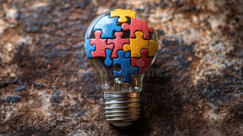 Bright Puzzle Pieces Aligning on a Lightbulb Backdrop Symbolize Problem ...