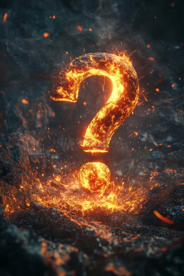 A Bright Question Mark, with Sparks of Fire, Against a Dark Canvas ...