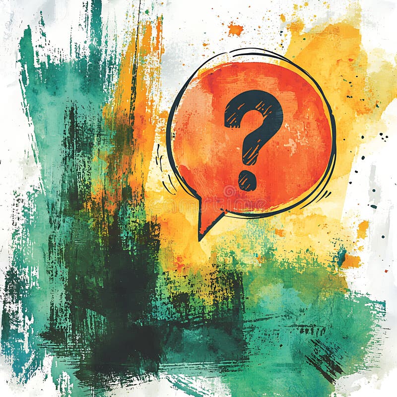 Bright Question Mark in Speech Bubble Over Abstract Paint Splatter ...