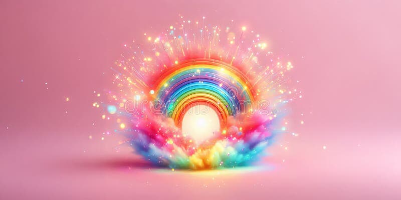 Bright Rainbow Explosion on a Pink Background Stock Illustration ...