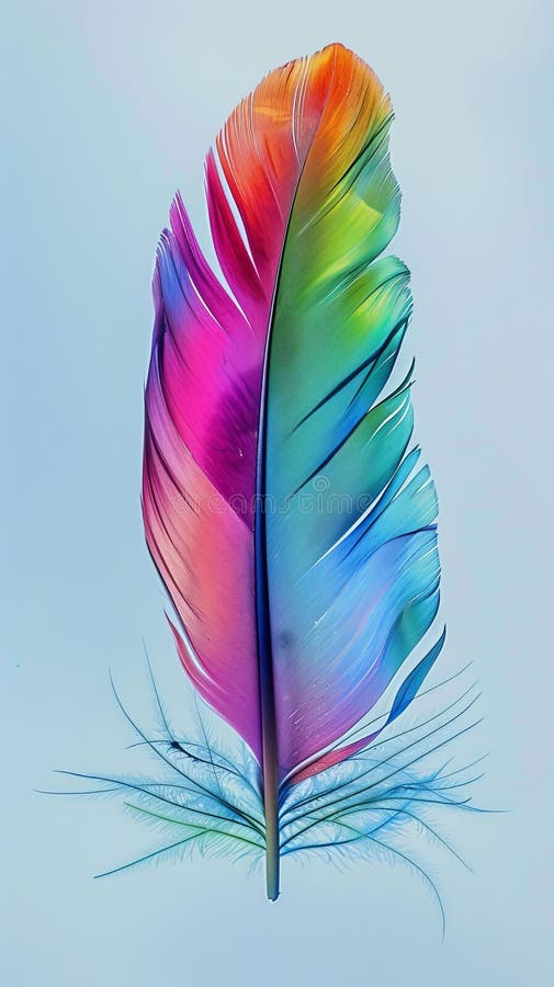 Bright Rainbow Feather on Light Background, Macro Photography. Nature ...