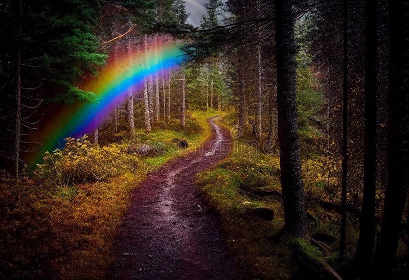 A Bright Rainbow in the Forest. AI Generated Stock Illustration ...