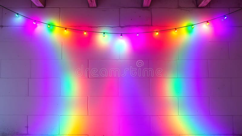 Bright Rainbow Light Coming from Light Bulbs on a White Concrete Wall ...