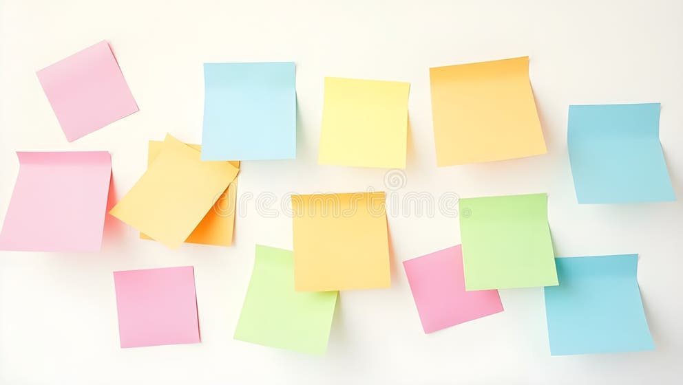 A Bright Rainbow of Sticky Notes Stuck Randomly on a Bright White Wall ...