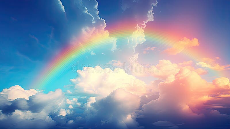 Bright Rainbow Stretched Across the Sky Stock Illustration ...