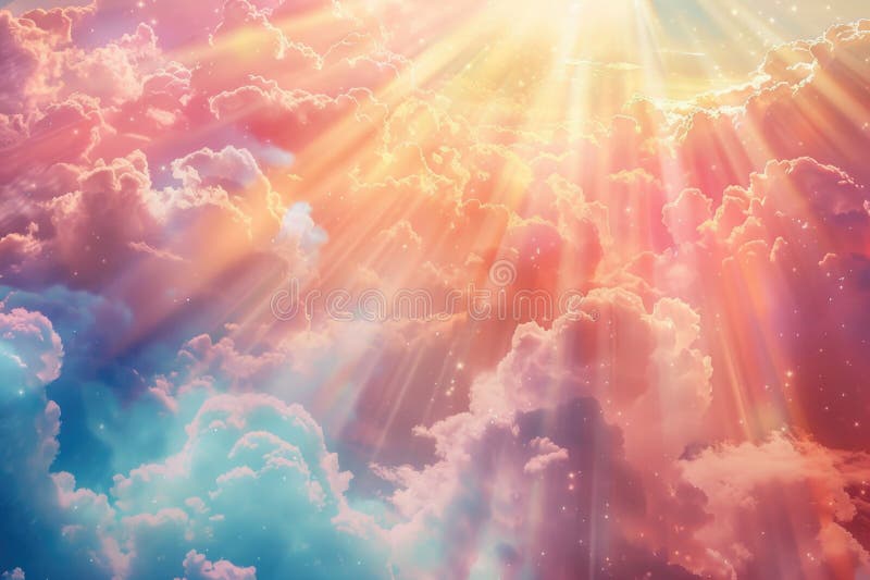 A Bright Ray of Sunlight Shining through a Layer of Fluffy White Clouds ...