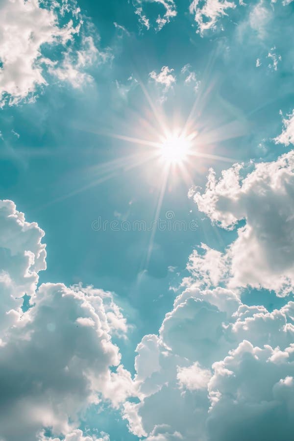 A Bright Ray of Sunshine Breaking through Cloudy Layers in a Clear Blue ...