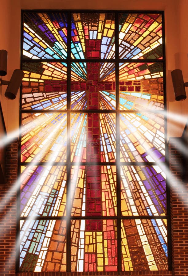 Bright Rays Coming from a Stained Glass Cross Stock Photo - Image of ...