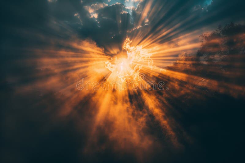 Bright Rays of Sun Light Coming from the Middle of Cloud. Stock ...
