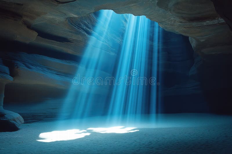 Light Beams Illuminate a Hidden Cave during Midday in a Serene Natural ...
