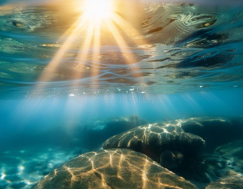 Radiant Sunlight Filtering through Clear Ocean Water Above a Peaceful ...