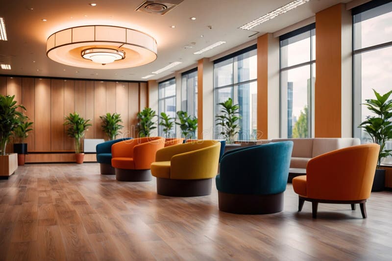 Bright Reception Waiting Room, Modern Office Building Interior Stock ...