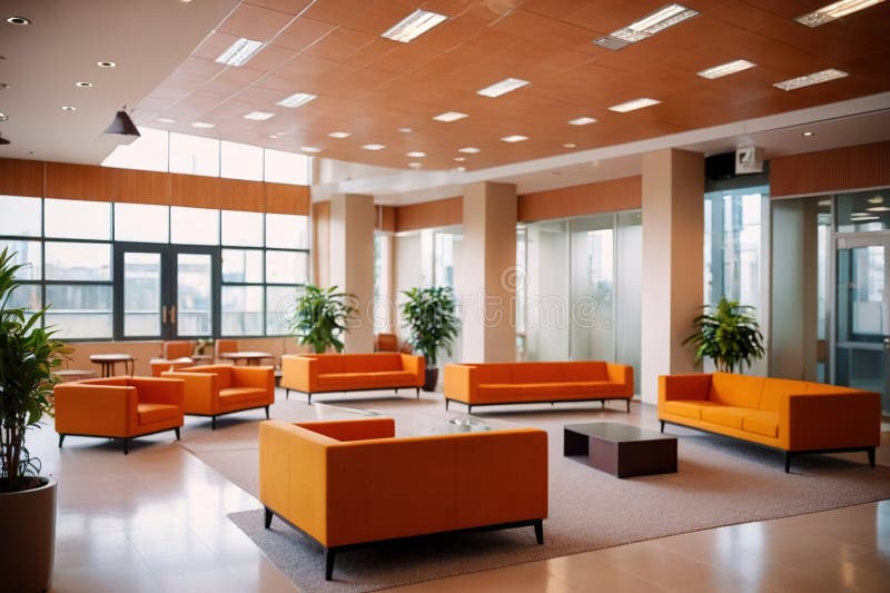 Bright Reception Waiting Room, Modern Office Building Interior Stock ...