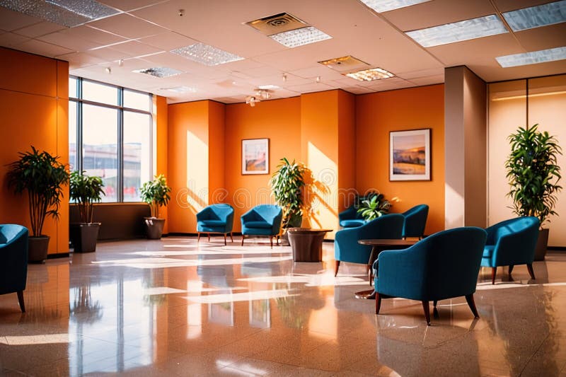 Bright Reception Waiting Room, Modern Office Building Interior Stock ...