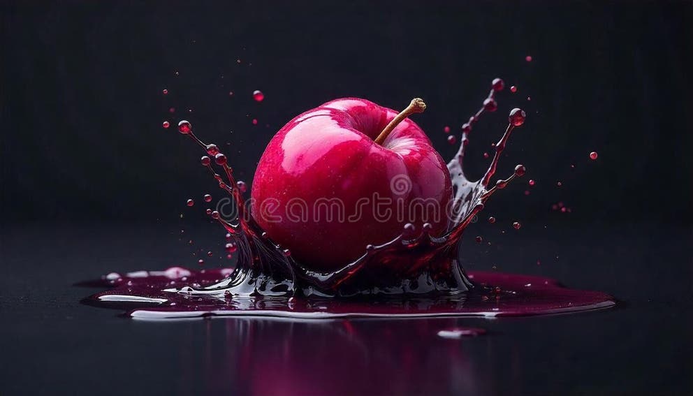 Bright Red Apple in Dramatic Liquid Splash on Dark Background Stock ...