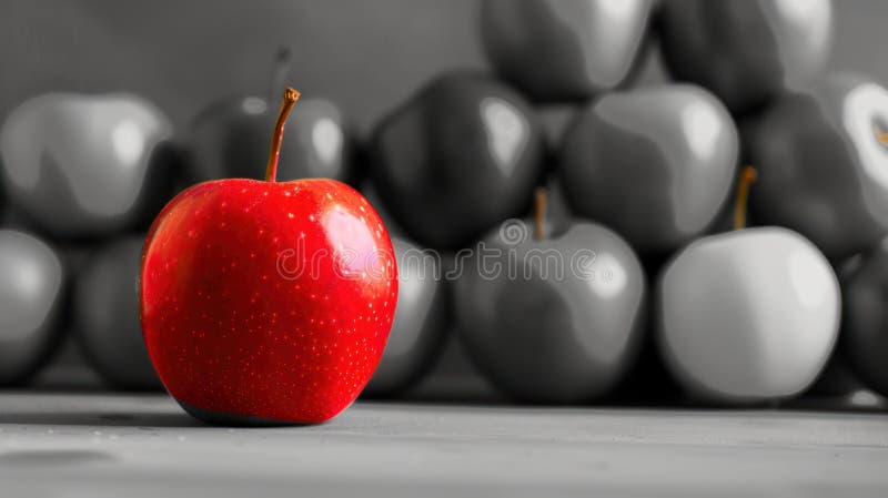 A Bright Red Apple among Grayscale Objects, Illustrating Stock ...
