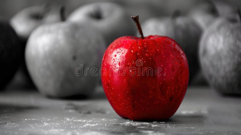 A Bright Red Apple among Grayscale Objects, Illustrating Stock ...