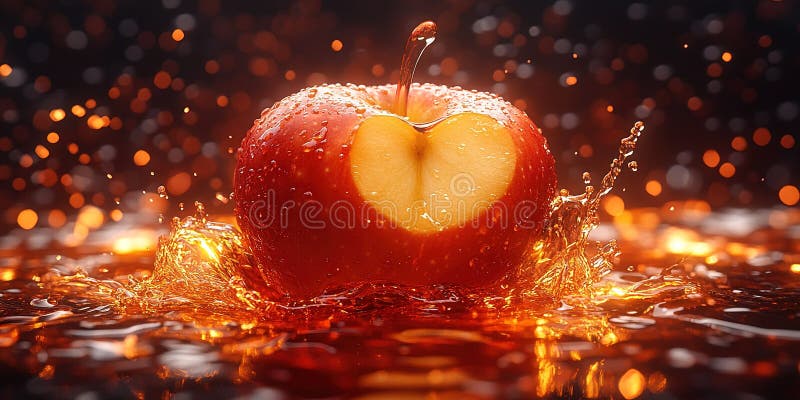 Bright Red Apple with Heart-shaped Core Splashes in Water Creating ...
