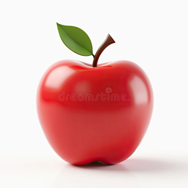 Bright Red Apple with a Single Green Leaf on a White Background. Stock ...
