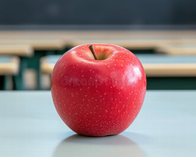 Bright Red Apple on a Table Stock Illustration - Illustration of study ...