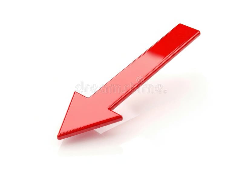 Bright Red Arrow Pointing Downward Diagonal Direction Symbol Showing Trend Decrease or Decline ...