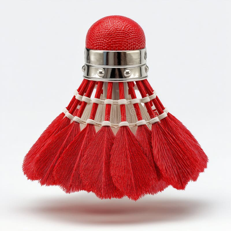 Bright Red Badminton Shuttlecock Resting Elegantly on White Background ...