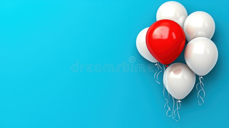 Bright Red Balloon among White Balloons on Blue Background Stock ...