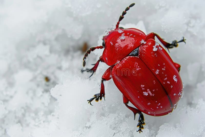 Bright Red Beetle Contrasts with White Snow Stock Illustration ...
