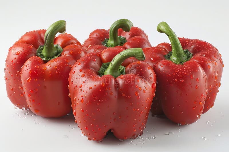 Fresh Red Bell Pepper with Water Droplets on White Background for Food ...
