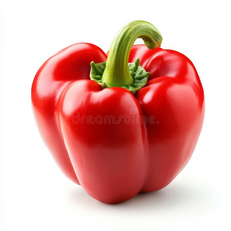 A Bright Red Bell Pepper with a Green Stem, Isolated on a White ...